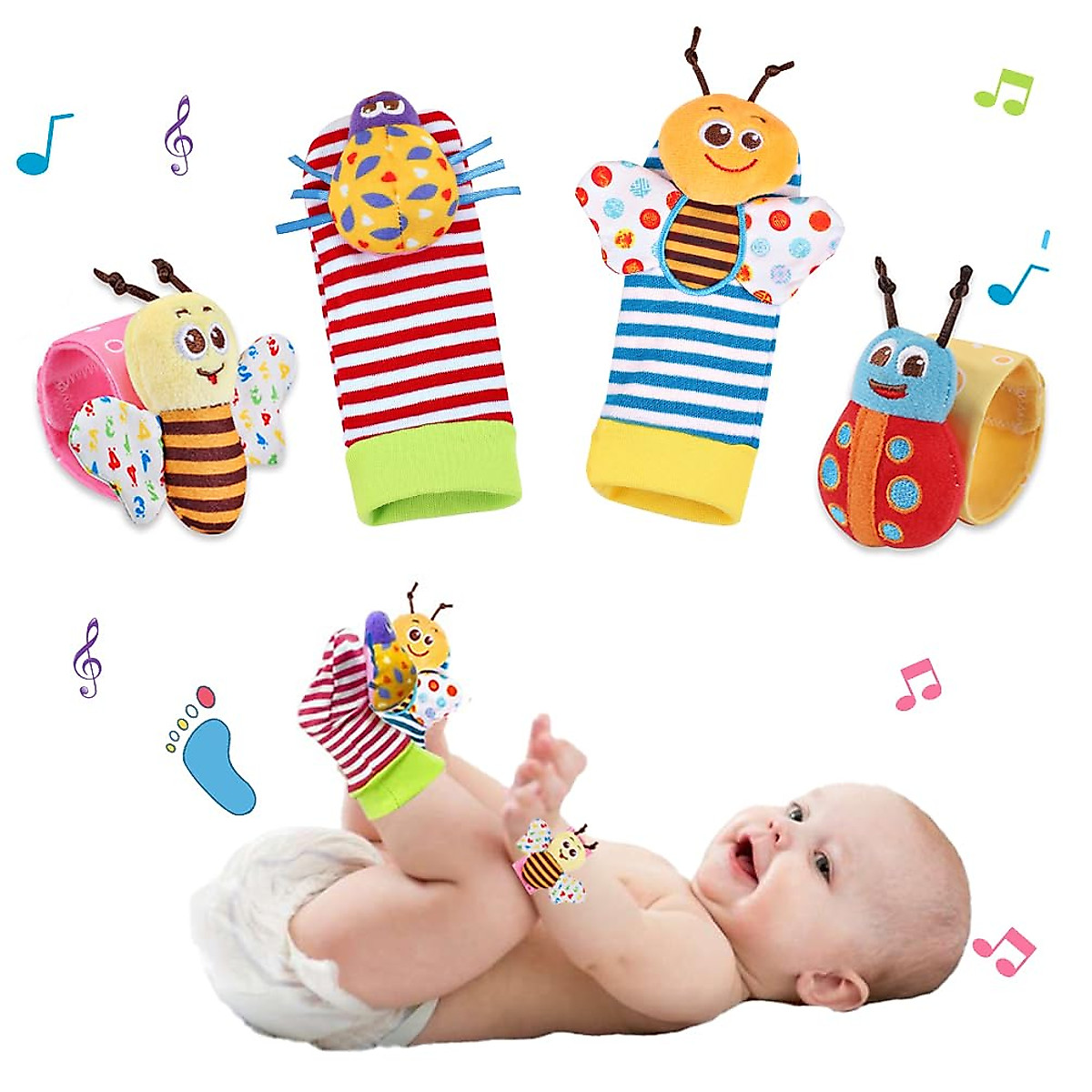 Baby Rattles Toys 0-3-6-12 Months, Wrist Rattles & Foot Rattle Socks Toy for Babies, Soft Newborn Toys for Infant Boy or Girl