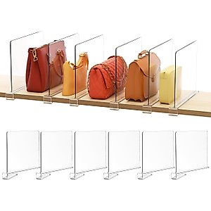 Famyards 6 PCS Clear Shelf Dividers for Closet Organization, Purse Organizer for Wooden or Vertical Shelving, Perfect for Sweater, Shirts, Handbags in Bedroom