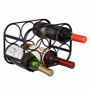 Buruis 6 Bottle Countertop Wine Rack - Wine Holder for Red White Wine Storage - Freestanding Metal Wine Rack - Modern Tabletop Bottle Holder - Black