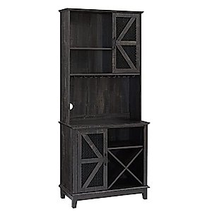 Lounge or Dining Room Stylish and Modern Charcoal Liquor Bar Cabinet with a Mix of Cabinets and Shelves and Wine Rack