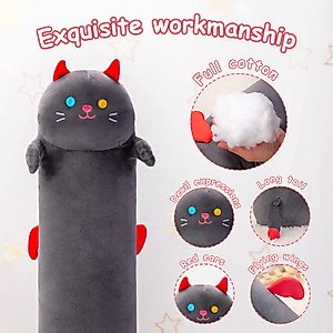 Mewaii Long Cat Plush Body Pillow, 20” Cute Black Cat Stuffed Animals Kawaii Soft Plushies, Kitten Plush Pillow Doll Toy Gift for Girls Boys