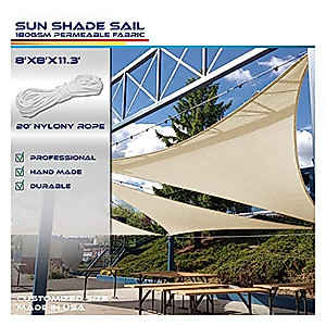 Windscreen4less 8' x 8' x 11.3' Triangle Sun Shade Sail - Beige Durable UV Shelter Canopy Fabric Cloth Screen Water Permeable & UV Resistant for Patio Outdoor Backyard