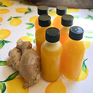 6 Pack Shot Bottles with Caps, 2 oz Glass Jars with Lids, Ginger Shots Bottles, Mini Glass Bottles or Decorative Bottles for Ginger, Vanilla Extract, Cinnamon, Honey, Cayenne, Wellness Shot, Hot Sauce