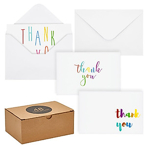 Juvale 48 Pack Thank You Note Cards with Envelopes for Kids Birthday, Baby Shower, Blank Inside (4x6 In)