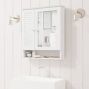 MOIDEI Bathroom Medicine Cabinets with Mirror,2 Door Adjustable Shelves Bathroom Wall Cabinet,Over The Toilet Space Saver Storage Cabinet,Wall Mounted Cabinet for Bathroom Laundry Room Kitchen,White