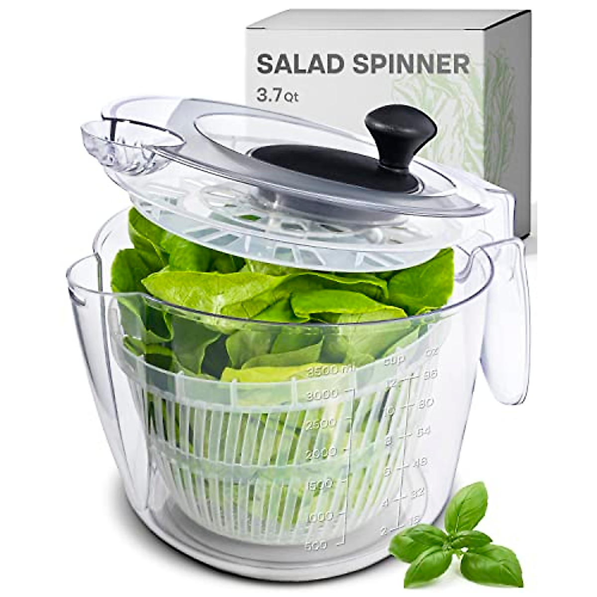Joined Small Salad Spinner with Rotary Handle, Measuring Jug and Colander - Quick and Easy Multi-Use Lettuce Spinner, Vegetable Dryer, Fruit Washer, Pasta and Fries Spinner - 3.7 Qt