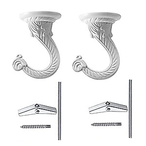 GDQLCNXB 2 Sets 55mm/2.17" Ceiling Metal Ceiling Hooks, Heavy Duty Swag Ceiling Hooks with Hardware for Hanging Plants/Chandeliers/Wind Chimes/Ornament (White)