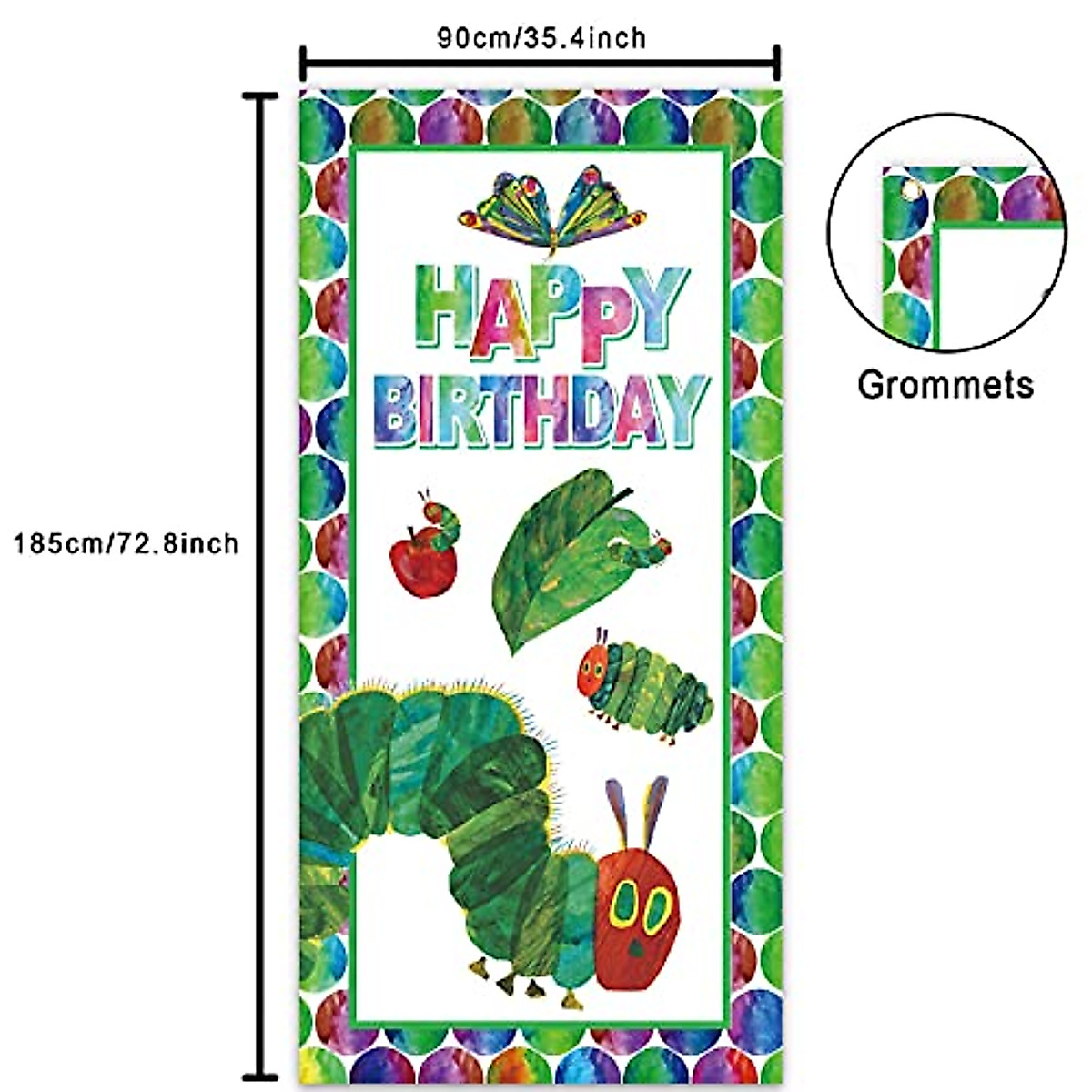 Cartoon Very Hungry Little Green Caterpillar Happy Birthday Banner Backdrop Supplies Favors Insects Theme Decor for 1st Birthday Party Baby Shower Photo Studio Booth Props Background Decorations