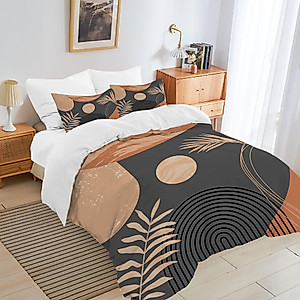 Msocio Boho Duvet Cover King 3 Pieces Soft Washed Microfiber Duvet Cover Set Abstract Arch Sun Modern Mid Century Bedding Sets for All Seasons Home Bedding Decorations