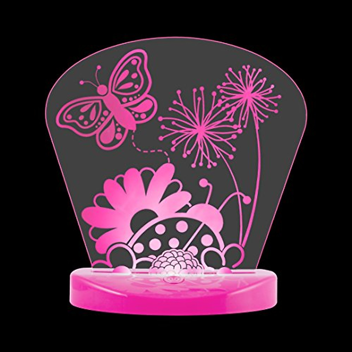 Lights By Night Color-Changing Table Top Lamp Nightlight, Flowers and Butterflies, USB Powered, 9 Multi-Colored 3D Options, Always On/60 Minute Time-Out Feature, Colorful, Pink Acrylic Base, 32917
