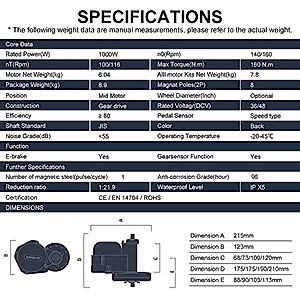 BAFANG BBS HD 1000W Lastest 48V/52V 1000W Ebike Electric Bicycle Motor Mid Drive Electric Bike Conversion Kit with 48V 52V 13Ah - 20Ah Downtube and 48/52V 17.5Ah Rear Rack Battery (Optional)
