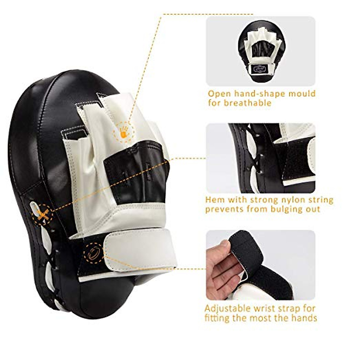 Valleycomfy Boxing Curved Focus Punching Mitts- Leatherette Training Hand Pads,Ideal for Karate, Muay Thai Kick, Sparring, Dojo, Martial Arts
