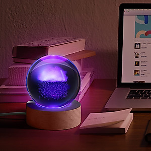 JANARARY 3D Galaxy Crystal Ball Night Light for Kids with Colorful LED Light Base, Color Changing Light with Remote as a Birthday Gift for Teens Boys and Girls, Rainy Cloud Model