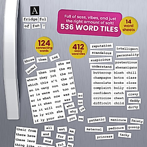 Poetry Tiles Word Magnets - Sassy Words Fridge Magnet Set - 536 Sarcastic, Judgmental, Shady Magnetic Words Kit for Refrigerator Poems and Stories - Funny Fridge Magnets for Adults with Spunk
