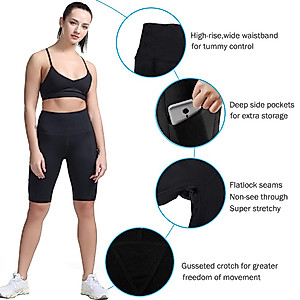 TYUIO High Waist Workout Yoga Shorts Women Running Biker Shorts with Pockets Black XL