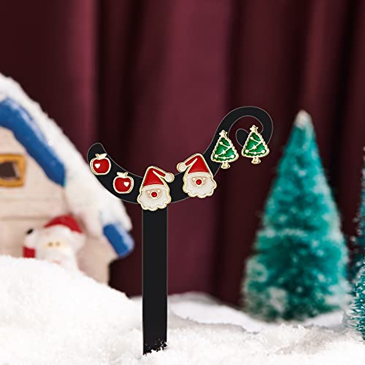 AllenCOCO Cute 14k Gold Dangle Earrings For Women, Cubic Zirconia Drop Stud Earrings, Christmas Gifts Jewelry 3 Pair Apple Tree Santa, Hypoallergenic Post