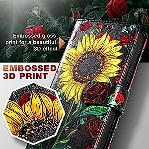 Shields Up iPhone 11 Case, [Detachable] Magnetic Wallet Case with Card Slots & Wrist Strap for Girls/Women, [Vegan Leather] Shockproof Cover for Apple iPhone 11 (6.1 inch) - Rose Flower/Sunflower