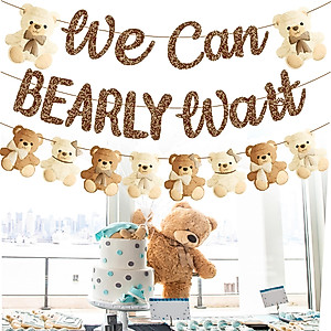 umoni Teddy Bear Banner, We Can Bearly Wait, Brown Glitter, Baby Shower Decorations, Gender Reveal Party Supplies, 19.0x70.0 inches