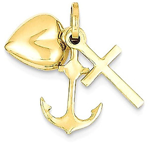 IceCarats 14K Yellow Gold Heart Love Cross Anchor Mariner Necklace Nautical Religious Pendant Jesus Christ Charm 18mm x 20mm Only