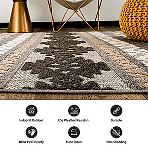 Rugshop Contemporary Geometric Bohemian Indoor/Outdoor Area Rug 5' x 7' Gray