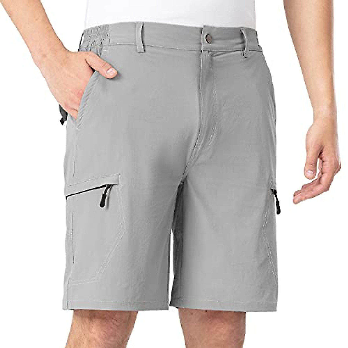 TBMPOY Men's Hiking Cargo Shorts 9" Lightweight Water Resistant Quick Dry Travel Shorts with 6 Pockets for Outddor Golf Camping Light Grey 40