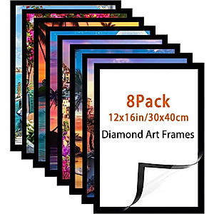 Diamond Art Frame 12x16 Inch - Diamond Frames 30x40 cm Painting Suitable for 10x14inch Picture, Diamond Frames Magnetic Self-Adhesive,Suitabble Frames Painting for Wall Window Door - 8 Pack (Black)