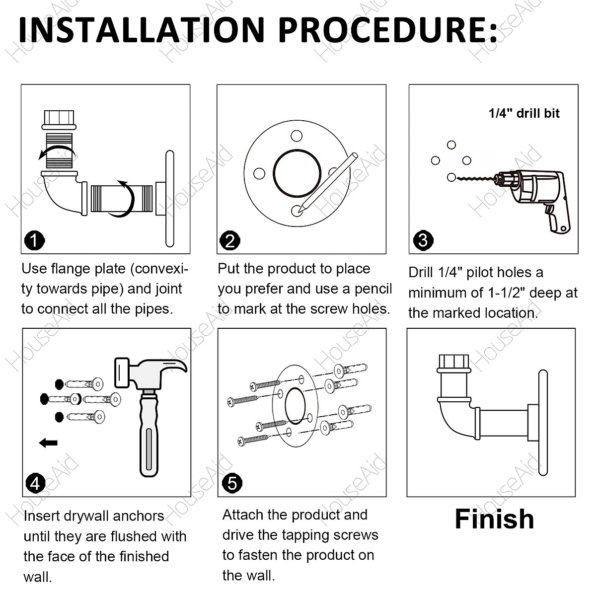 HouseAid Industrial Iron Pipe Towel Hook Holder, Farmhouse Rustic Robe Hook for Bathroom, Vintage Style Clothes Hook Hanger, Wall Mounted, Matte Black (4 Pack)