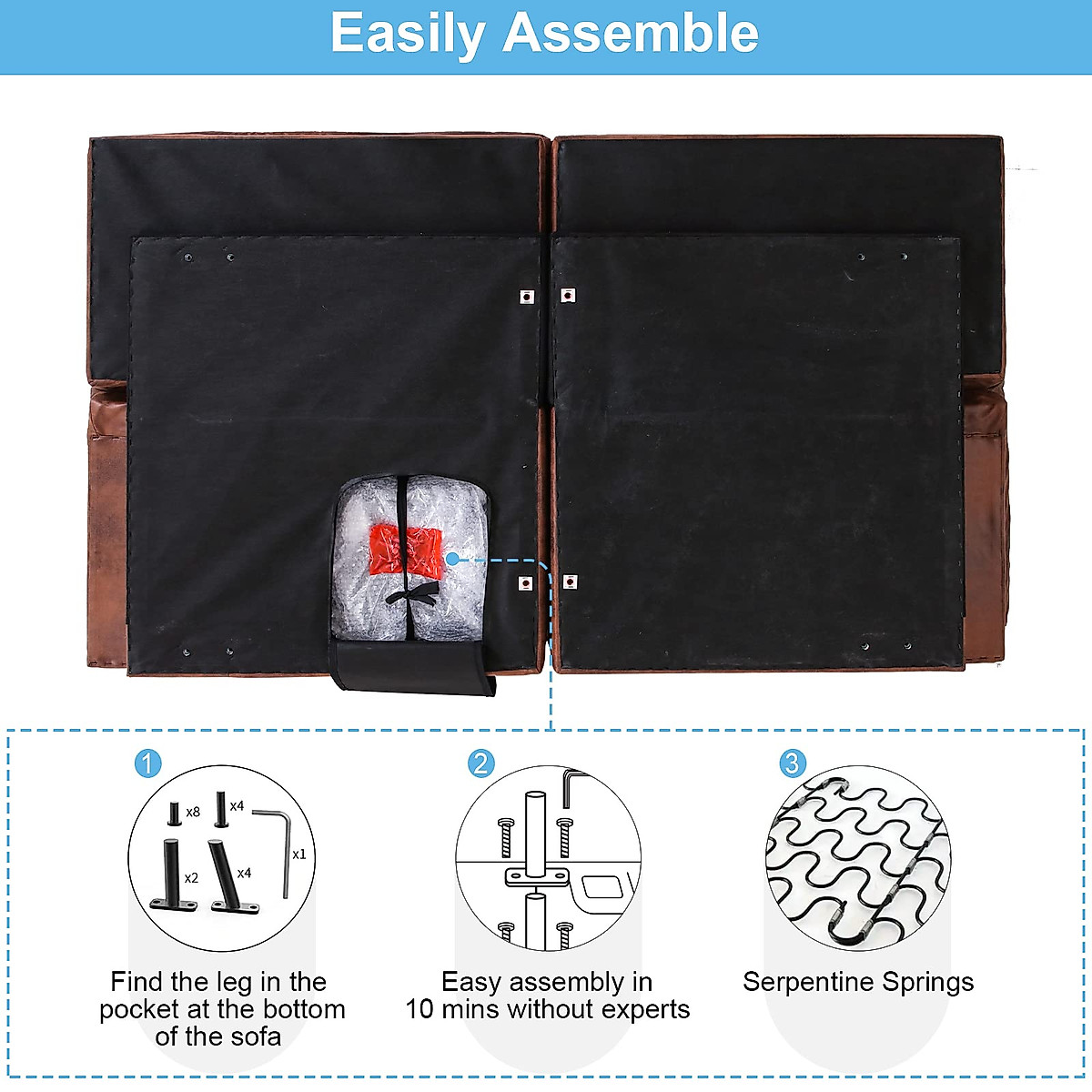 MUUEGM Futon Sofa Bed Couch Memory Foam Convertible Sleeper Futon,Modern Loveseat Splitback Sofa with Adjustable Armrest Backrest for Living Room,Apartment,Office,Dorm,71'' PU Sofabed,Brown