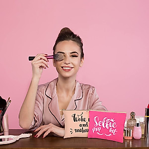 Xuniea 6 Pcs Funny Canvas Cosmetic Bag Makeup Cosmetic Pouch Letter Makeup Bag Multi Color Canvas Toiletry Bag Portable Cute Makeup Pouch for Women birthday Holiday Vacations Friends