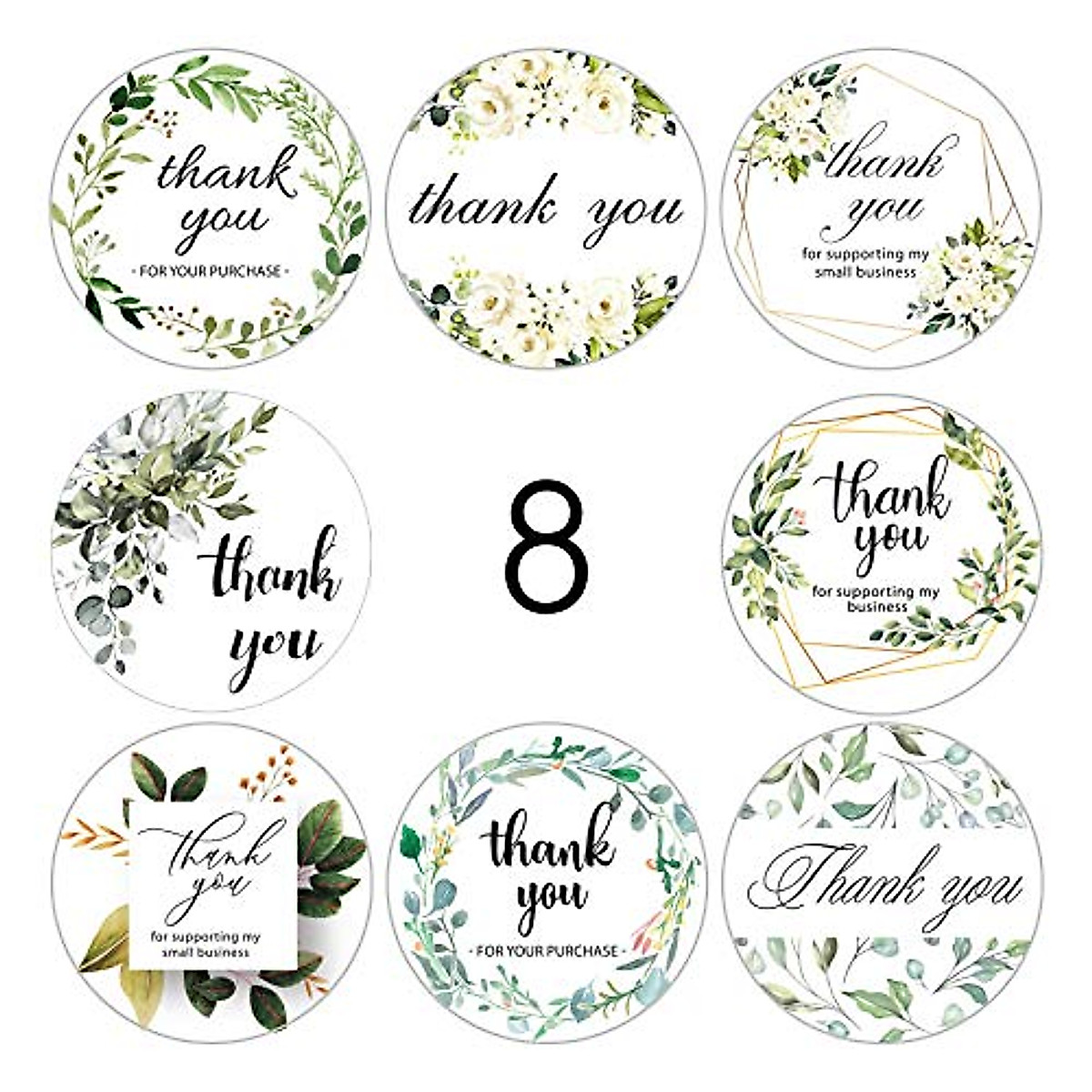 Avamie 1000 PCS Thank You Stickers Rolls, 1.5 inch Thank You for Supporting My Small Business Stickers, 16 Unique Designs, Thank You Stickers Labels 2 Rolls (Floral and Greenery)