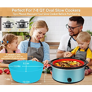 Silicone Slow Cooker Liners fit Crock-Pot 7-8 Quart Oval Slow Cooker，Reusable & Leakproof Dishwasher Safe Cooking Liner for 7 Quart Crock Pot (1pcs-Blue [Fit 7 to 8 QT][12"D x 9.25"W x 4.92"H])