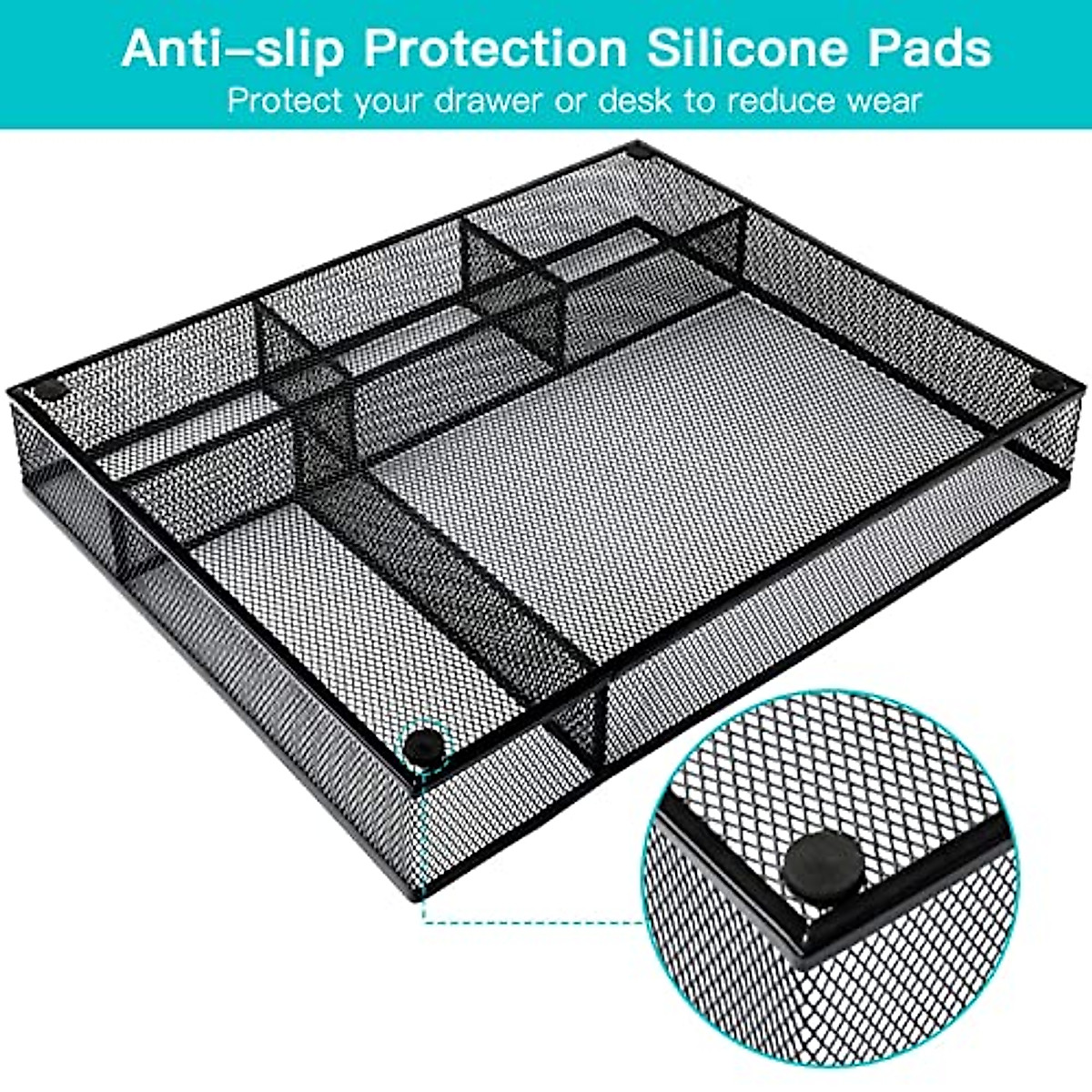 HUANUO Desk Drawer Organizer- 5 Compartments Large Space,16.2 x 12.2 x 2.36 Inches,Multi-use Storage Box Set for Office,Bathroom, Kitchen, Makeup