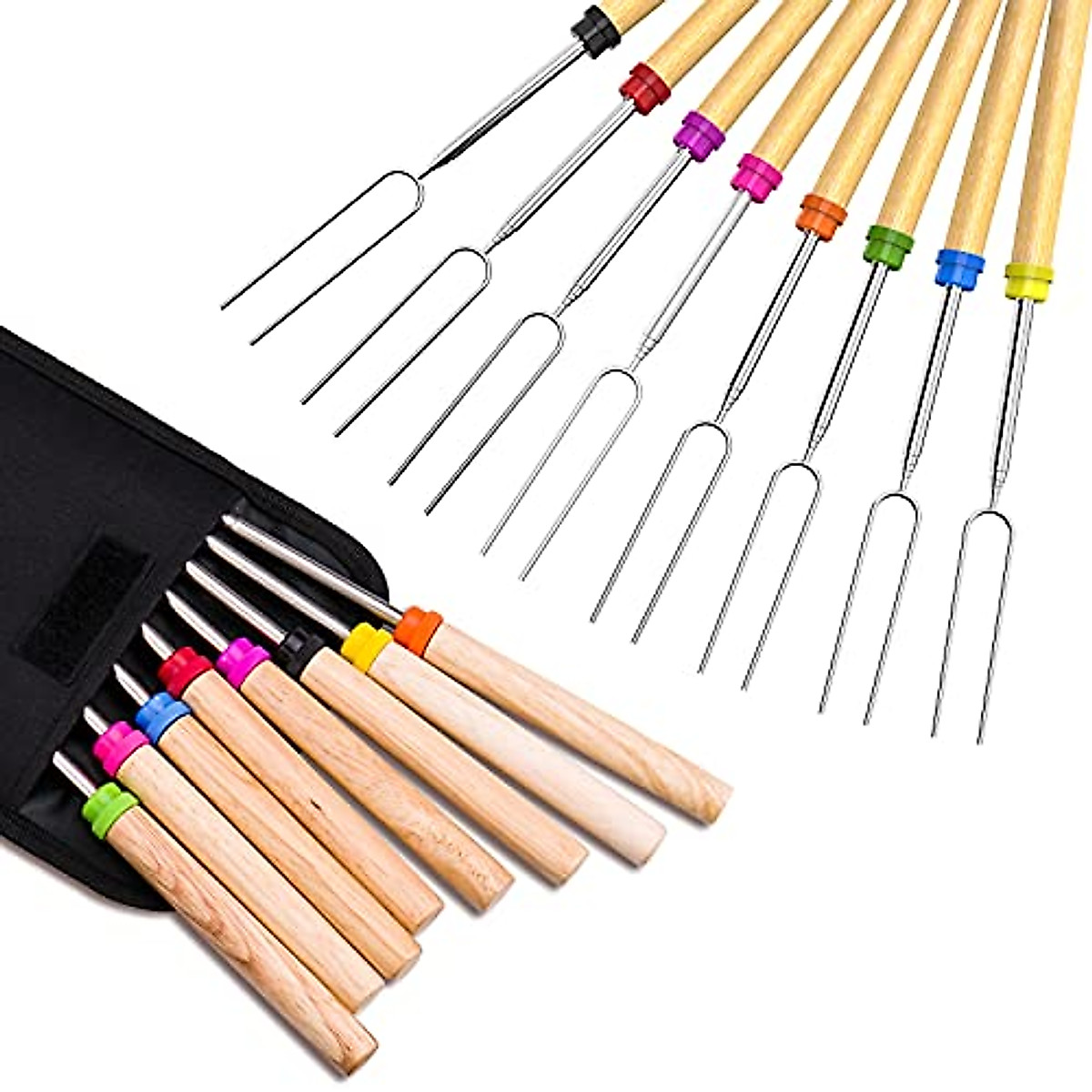 Ezire Marshmallow Roasting Sticks, Extendable Telescoping Smores Skewers for Fire Pit Campfire BBQ Hot Dog Marshmellow 32inch (8Pcs)