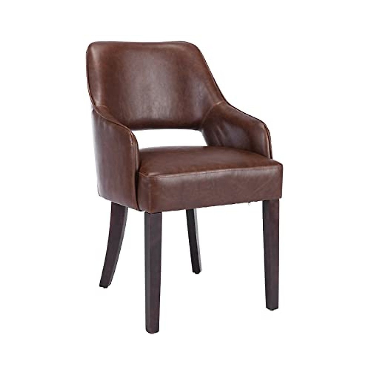 Kmax PU Leather Dining Chairs Set of 2 Upholstered Side Chairs Farmhouse Accent Chairs with Open Back Wood Legs for Dining Room Guest Room Restaurant, Brown