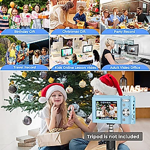 Digital Camera, RUAHETIL Autofocus FHD 1080P 48MP Kids Vlogging Camera with 32GB Memory Card, 2 Charging Modes 16X Zoom Compact Camera Point and Shoot Camera for Kids Teens (Light Blue)