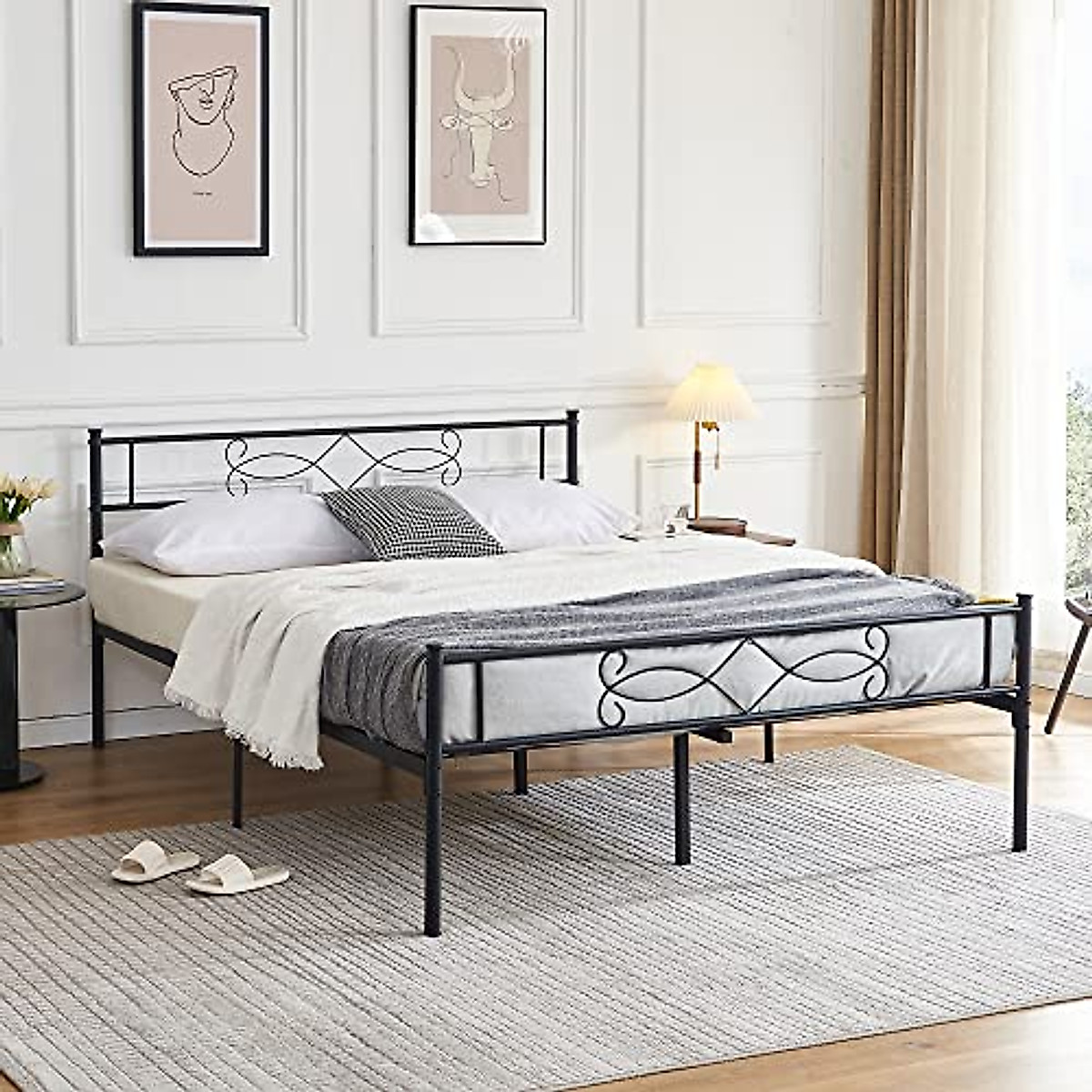 VECELO Full Size Bed Frame Metal Platform/Mattress Foundation with headboard Footboard/Steel Slat Support/No Box Spring Needed/Easy Assembly