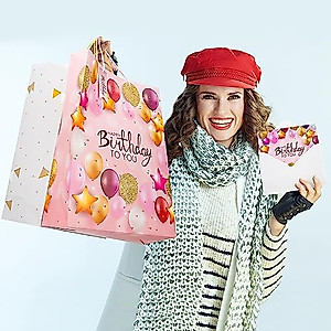 Neatnsharp 17" Large Birthday Gift Bag with Tissue Paper; Gift Bags for Presents - 4 Pack Large Birthday Gift Bags with Handles - (4 Gift Bags, 12 Tissue Paper, 4 Birthday Cards and 4 Envelopes)