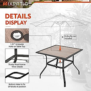 MIXPATIO Outdoor Patio Dining Set 5 Pcs, Patio Furniture Set, Metal Square Dining Table and Cushioned Wicker Rattan C-Spring Motion Chairs for Patio, Deck, Yards, Poolside
