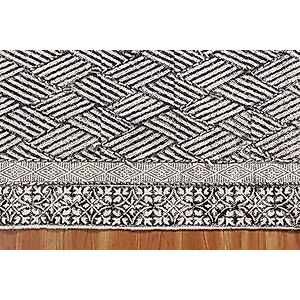 Casavani Handmade Area Rugs Hand Block Printed Cotton Dhurrie Gray, Black Boho Kilim Flat Weave Rug Indoor Bedroom Decor Rugs for Laundry Kitchen Bathroom 4x20 Feet Runner (120x600 cm)