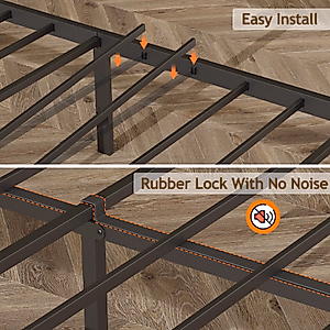 Furnulem Full Bed Frame with LED Lights,Industrial Storage Headboard with Charging Station,USB Port,Under Bed Storage,Wood Platform with Strong Metal Support,No Box Spring Needed, Silent