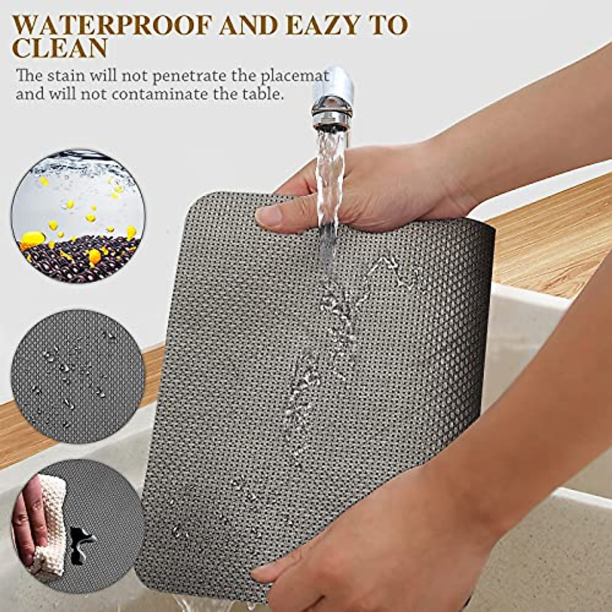 Placemats Set of 6, Placemat with Coasters Heat Stain Scratch Resistant Non-Slip Waterproof Oil-Proof Washable Wipeable Outdoor Indoor for Dining Patio Table Kitchen Decor and Kids，（Grey 6）