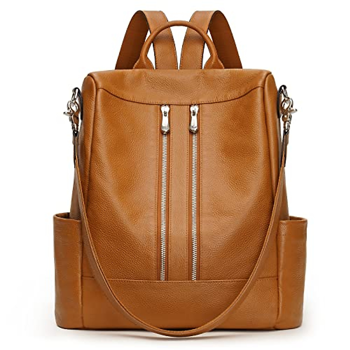 S-ZONE Genuine Leather Backpack Purse for Women Fashion Anti-theft Rucksack Ladies Shoulder Bag Medium