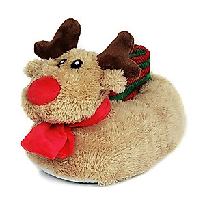 Fuzzy Animal Slippers for Toddler and Little Kids, Moose Giraffe Dog Slippers for Boys Girls (Toddler Kid Size 6-8, Moose)