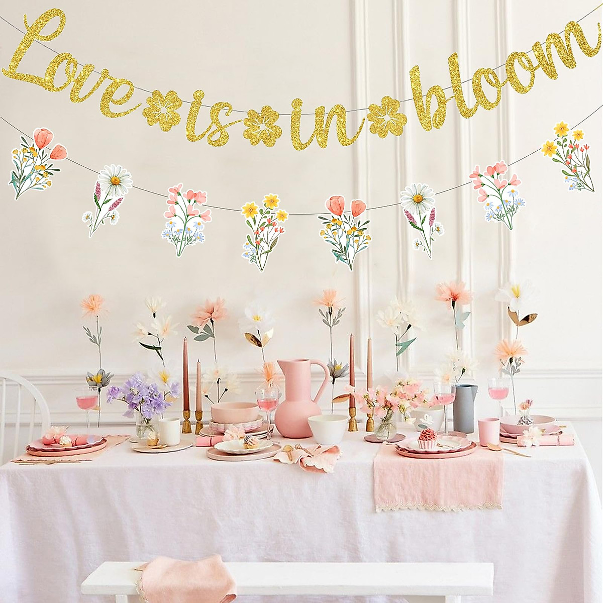 kreat4joy Love is in Bloom Bridal Shower Decorations Banner, Floral Flower Themed Bridal Shower Decorations Banner Garland for Girl Women Bachelorette Wedding Engagement Party
