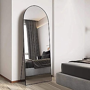 ZMYCZ Floor Mirror, 64"x21" Arched Full Length Mirror Standing Hanging or Leaning Against Wall, Arched-Top Mirror with Aluminum Alloy Frame, Body Mirror for Bedroom (Black)