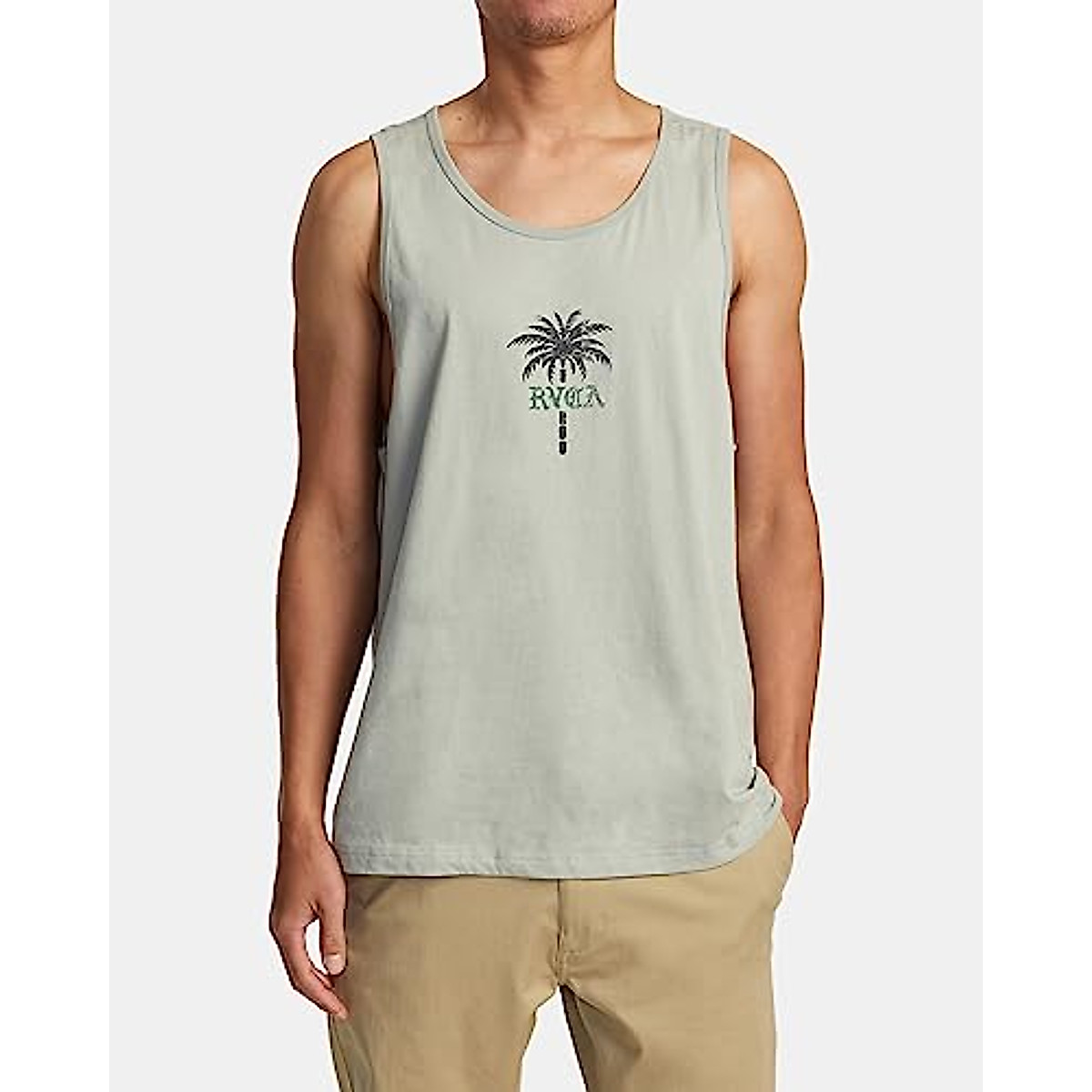 RVCA Mens Regular Fit Knit Tank Top Shirt - Palm Wire (Iron, Medium)