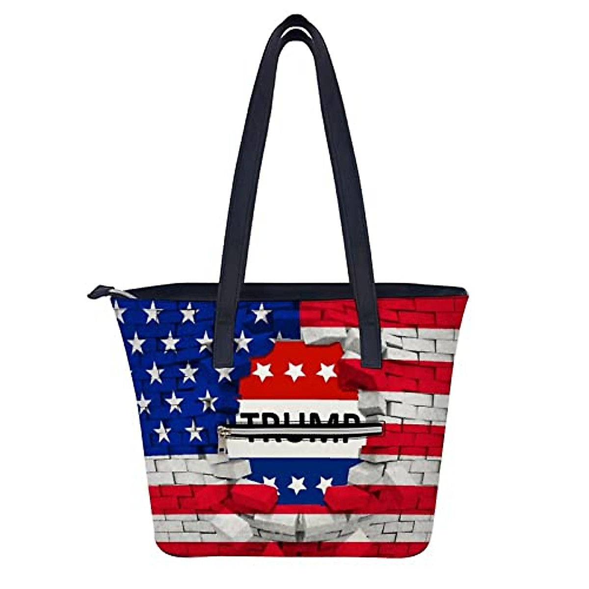 American USA Flag And Trump Stylish Leather Tote Bag Casual Ladies Shoulder Bags For Work School Travel Business Shopping