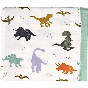 Little Jump Dinosaur Muslin Blanket Baby Quilt - Silky Soft and Breathable Crib Blanket for Daycare - Large 47" x 47" - 2 Layers Toddler Summer Blankets for Boys (Dinosaur)