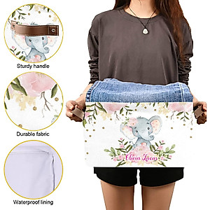 Rose Floral Elephant Personalized Storage Basket,Custom Storage Bins Cubes Organizer with Handle for Bedroom Wardrobe,Nursery,Basket 1 Pack