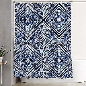 Lacfiora Bathroom Shower Curtains Set Ink Painting Repeating Winter Season Watercolor Cold Hand Painted Blue Backdrop Sky Beauty Fashion Shower Curtain Waterproof Fabric with Hooks 72 x 72 Inches